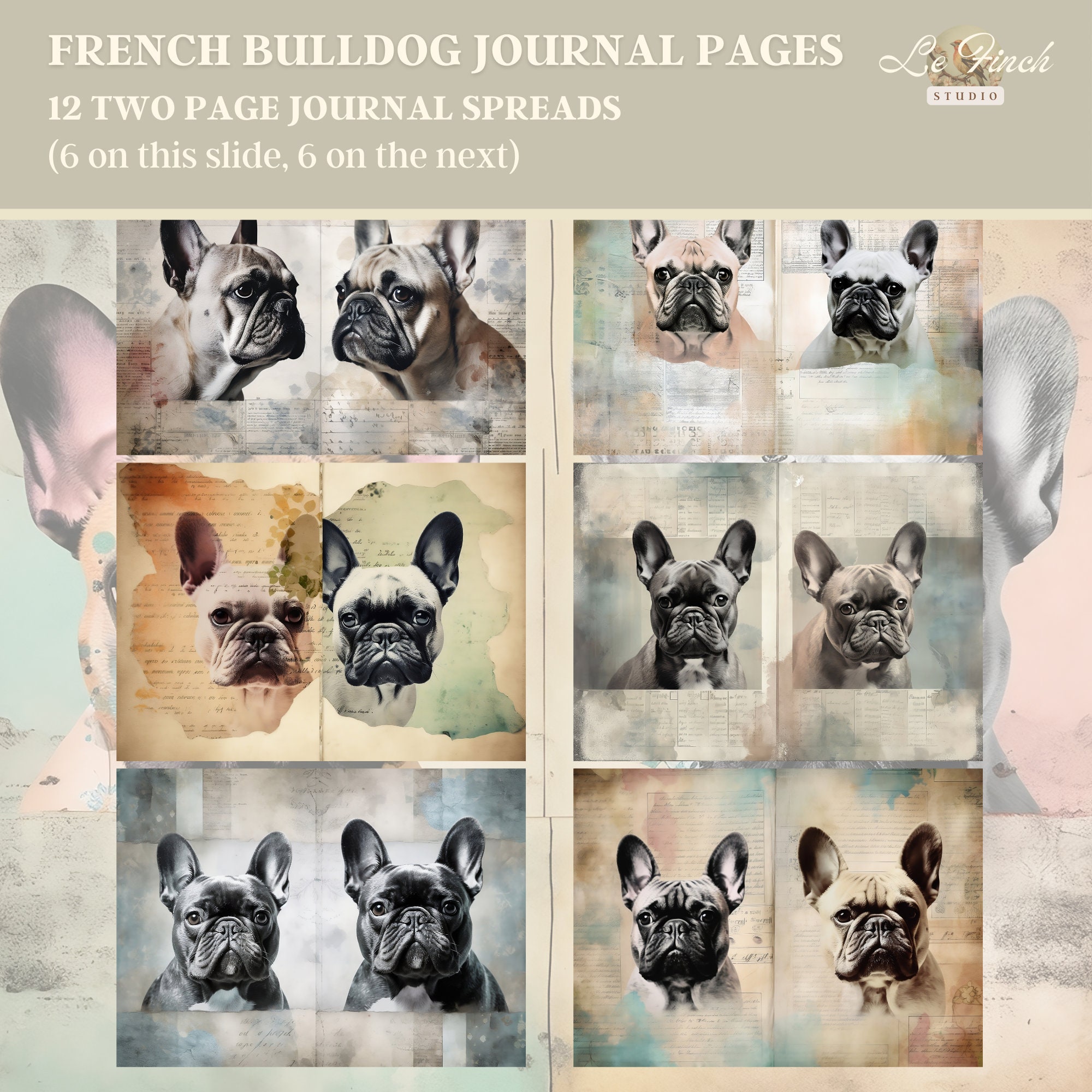 French Bulldog Printable Paper With Vintage Frenchie Digital Paper for ...
