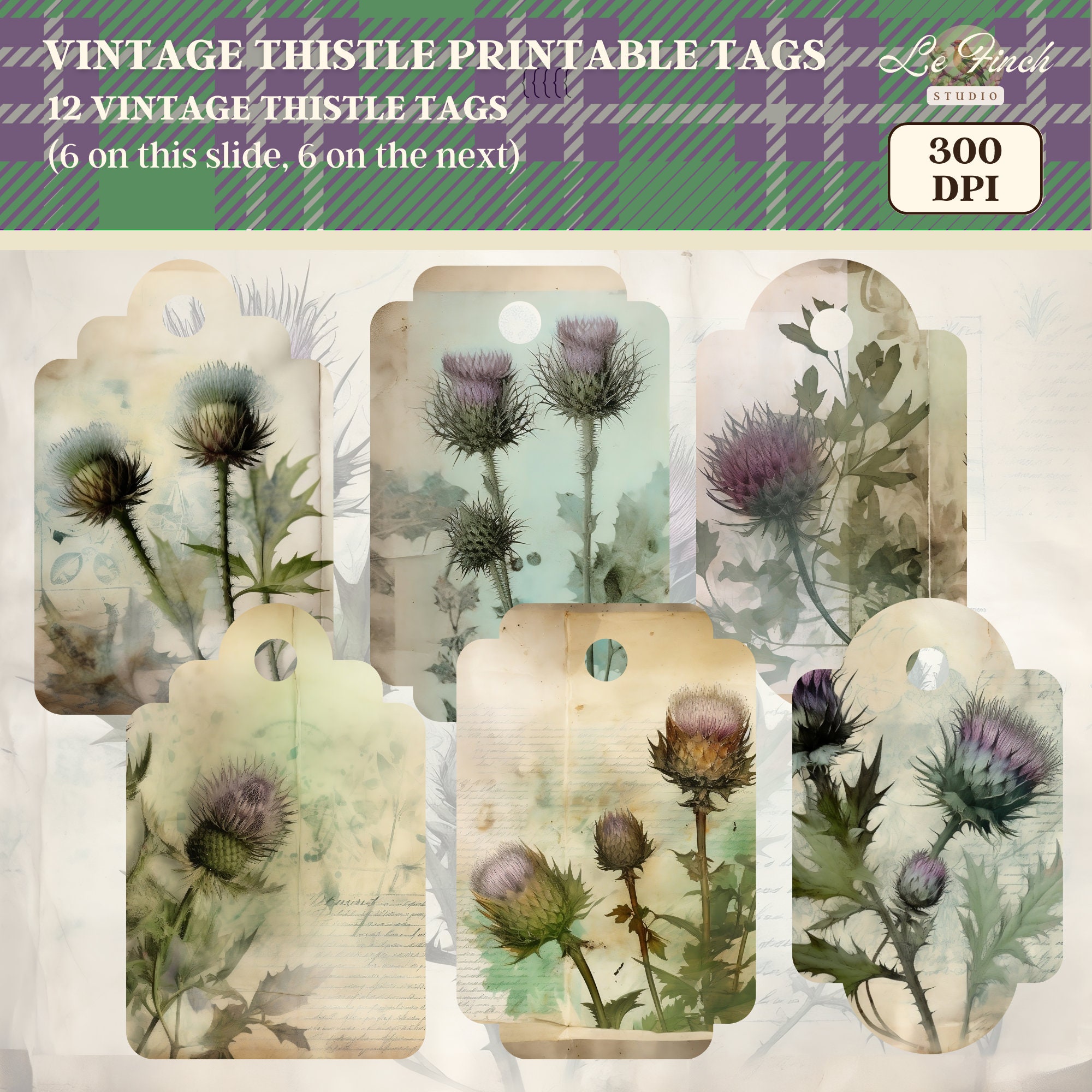 Thistle Printable Gift Tags for Wildflower Junk Journal Vintage ...