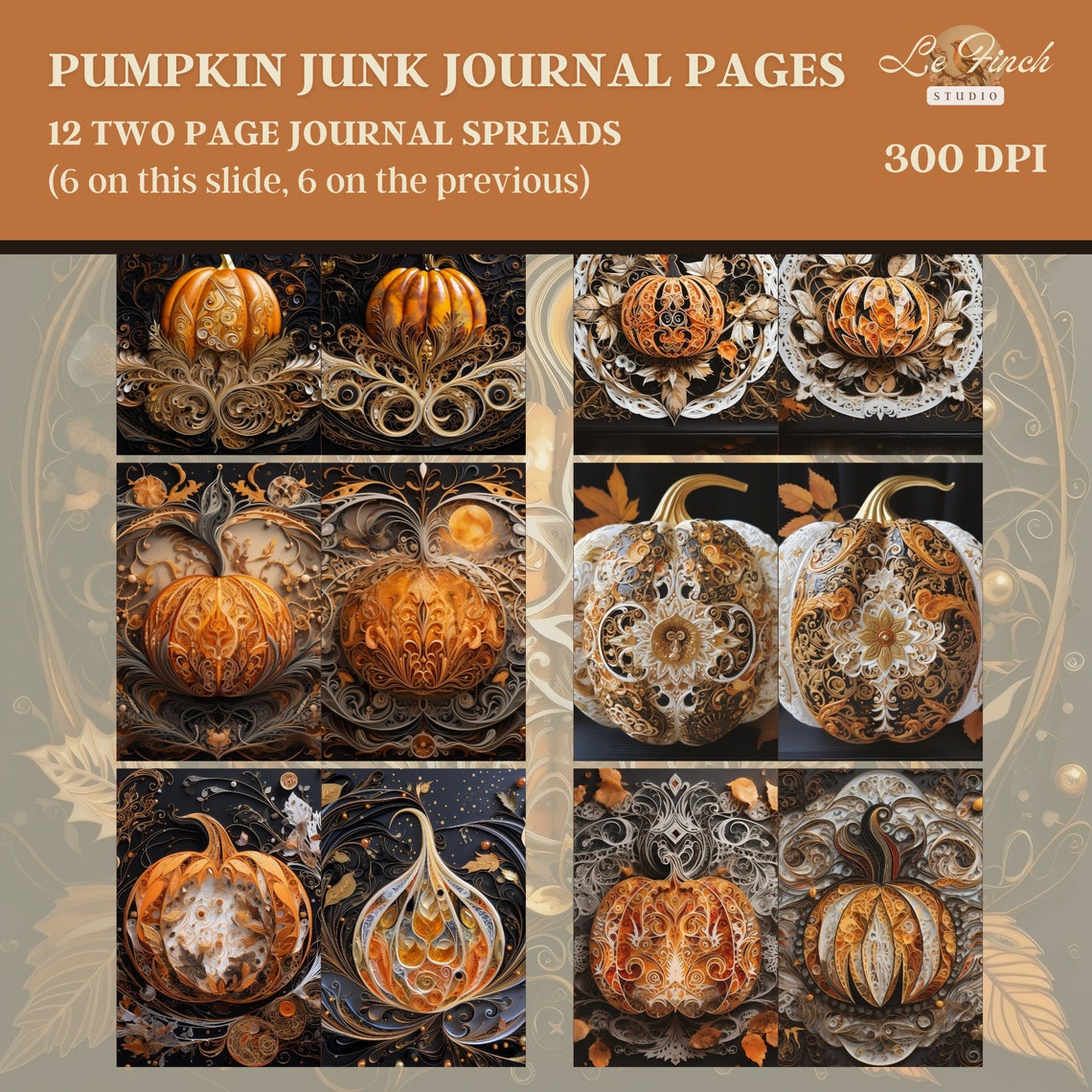 Pumpkin Junk Journal Printable Pages Quilled Art Fall Journal Digital ...