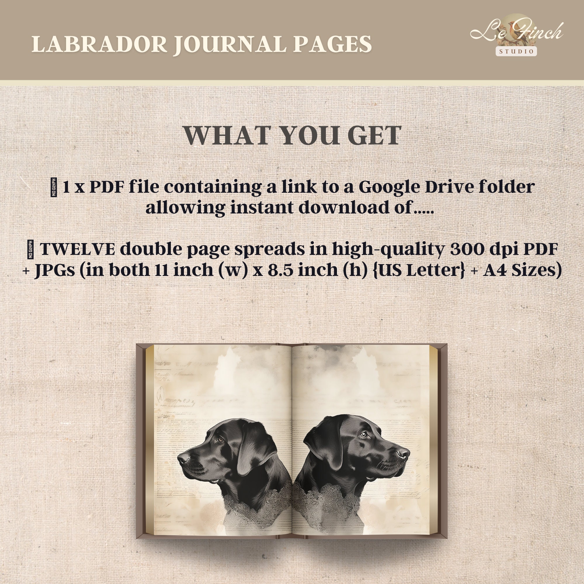 Labrador Printable Paper Featuring Vintage Chocolate Black and Yellow ...