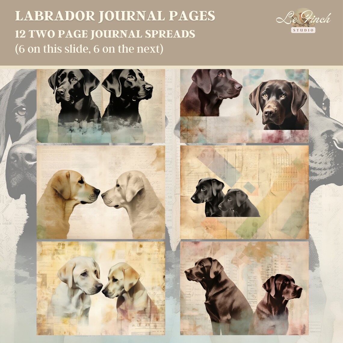 Labrador Printable Paper Featuring Vintage Chocolate Black and Yellow ...