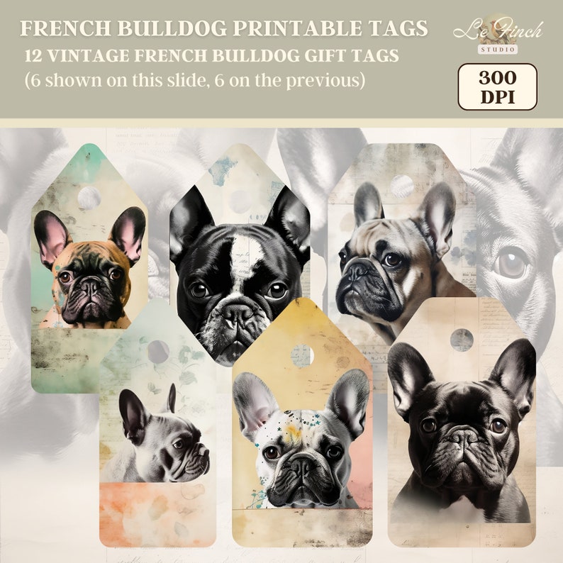 French Bulldog Printable Gift Tags for Vintage Dog Journal Junk Journal ...