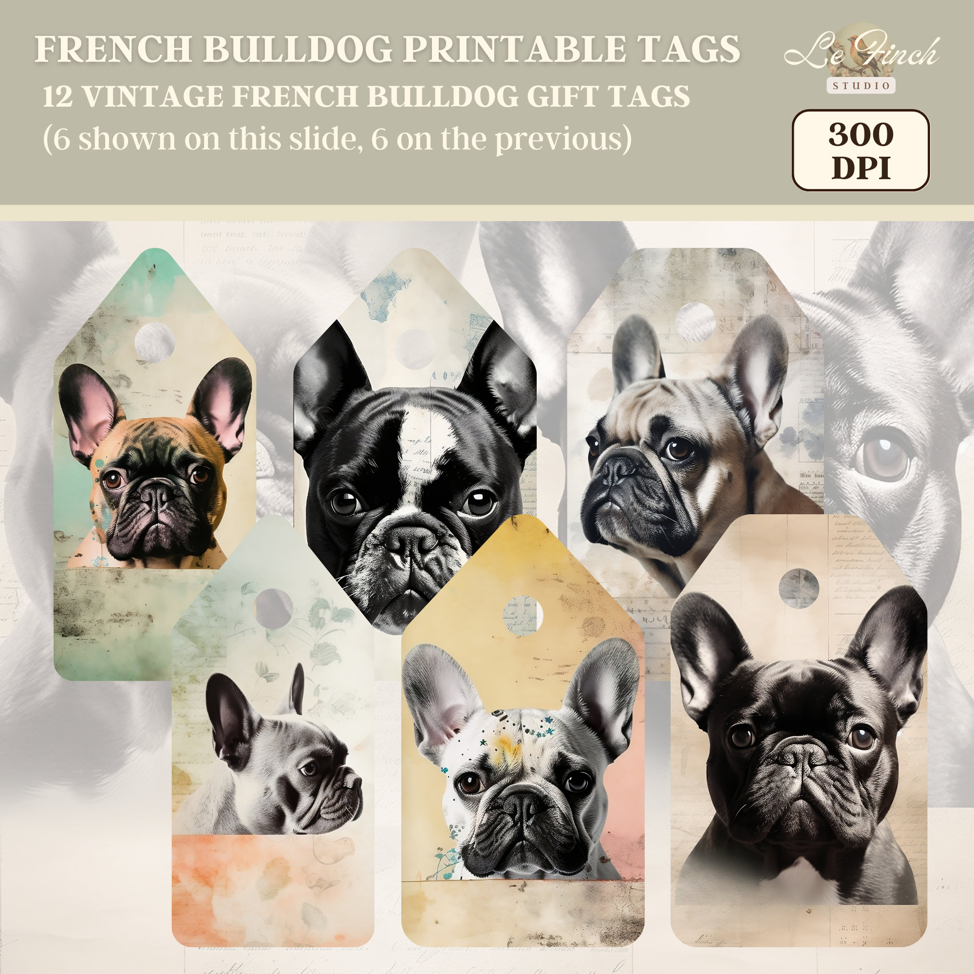 French Bulldog Printable Gift Tags for Vintage Dog Journal Junk Journal ...