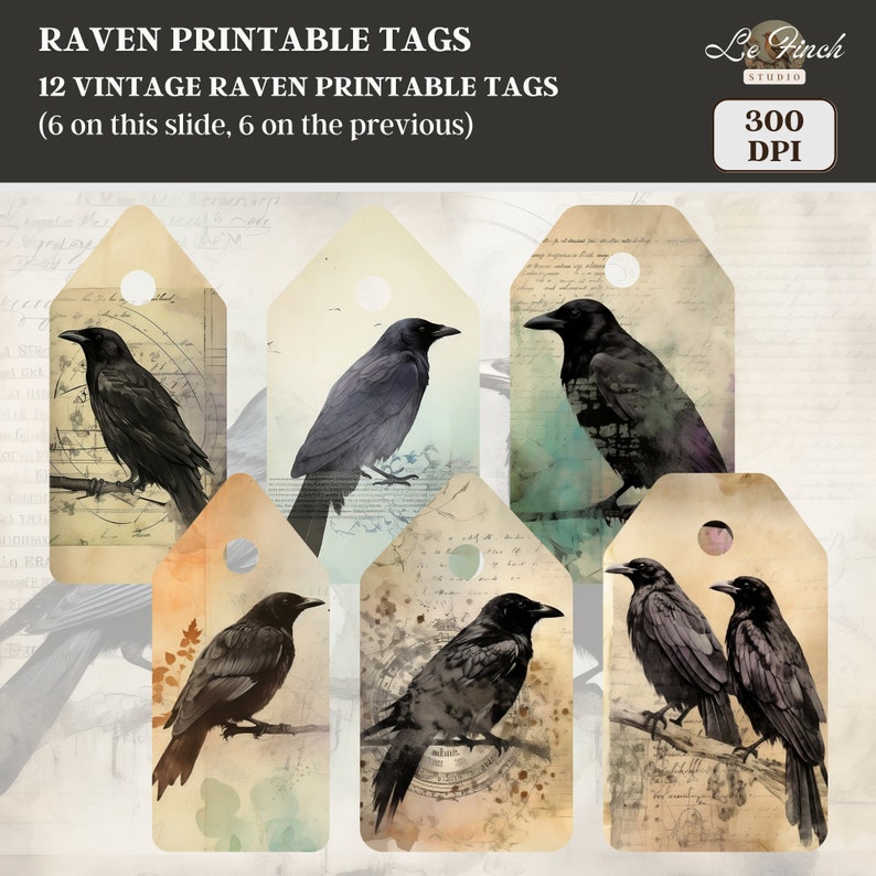 Raven Printable Gift Tags for Halloween Junk Journal Vintage Ravens ...
