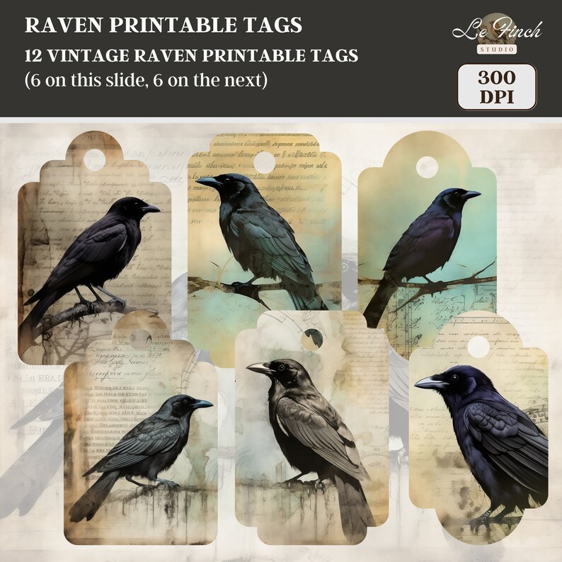 Raven Printable Gift Tags for Halloween Junk Journal Vintage Ravens ...