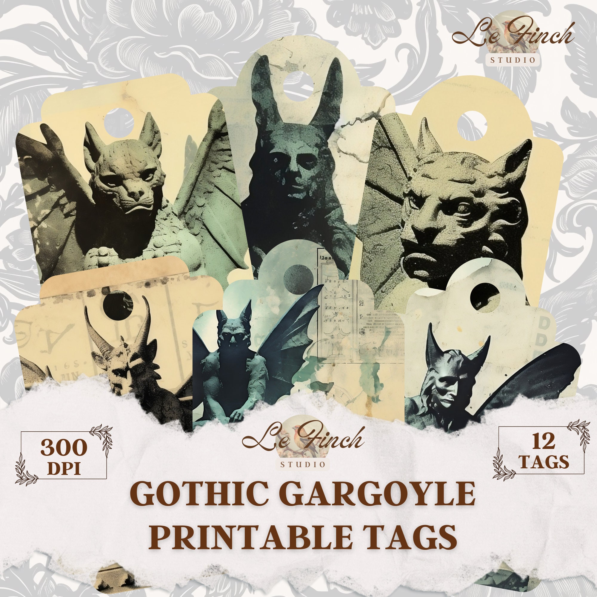 Gothic Gargoyle Printable Tags for Halloween Junk Journal Vintage ...