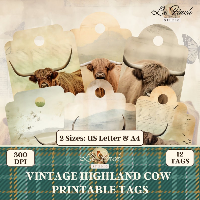 Highland Cow Printable Tags for Farm Living Junk Journal Vintage Farm ...