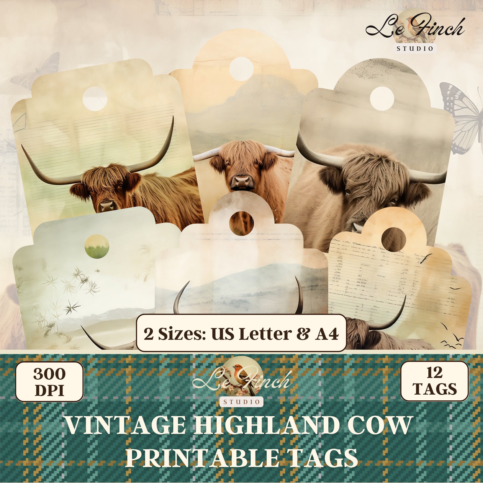 Highland Cow Printable Tags for Farm Living Junk Journal Vintage Farm ...