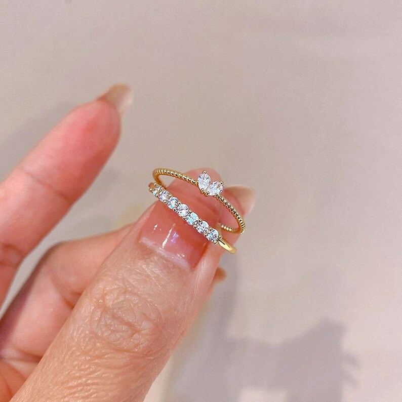Calpurina 2 in 1 Ring Heart Diamond Crystal Ring Set Gold - Etsy
