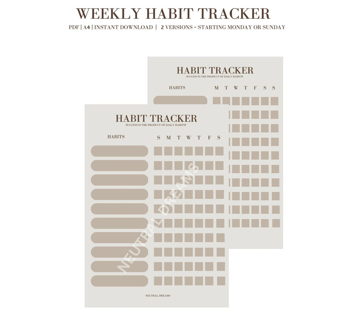 Weekly Habit Tracker Habit Tracker Template 7 Day Habit - Etsy