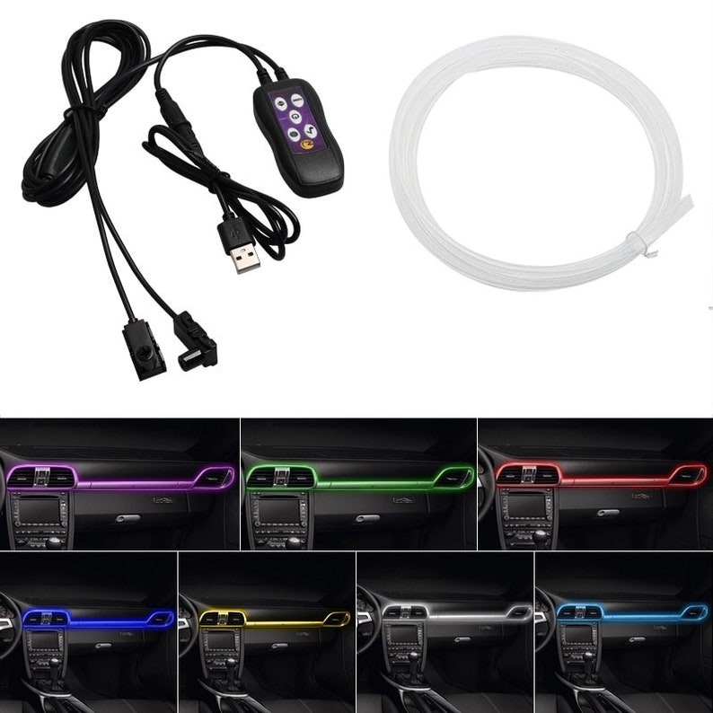 USB Car Interior Lights 64 Colors Optical Fiber Strips Multiple Modes ...