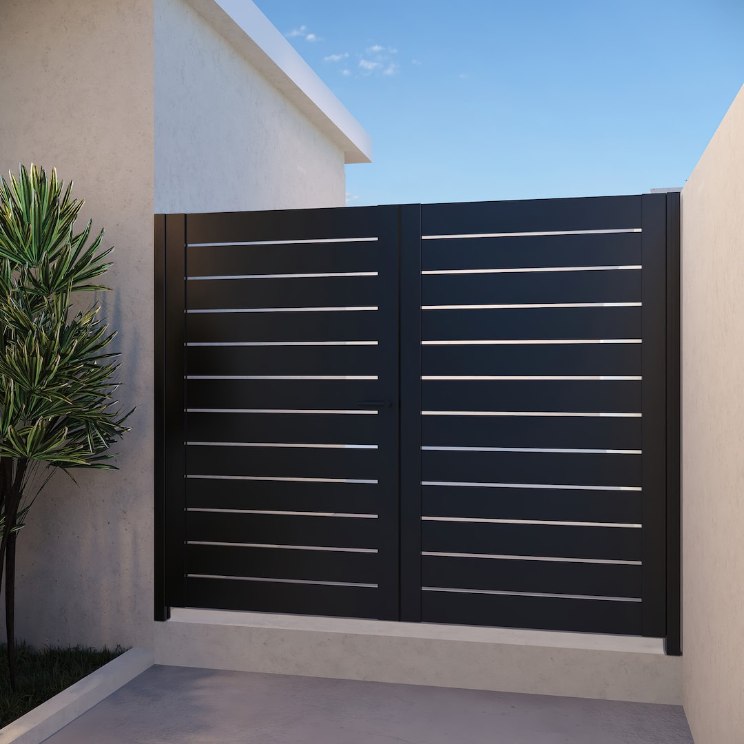 Alumission Aluminum Double Swing Gate Black Powder Coat (double Gate ...