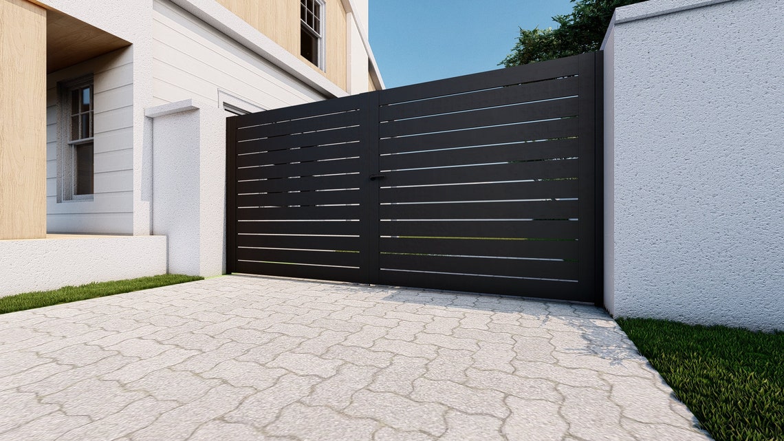 Alumission Aluminum Double Swing Gate Black Powder Coat (double Gate ...