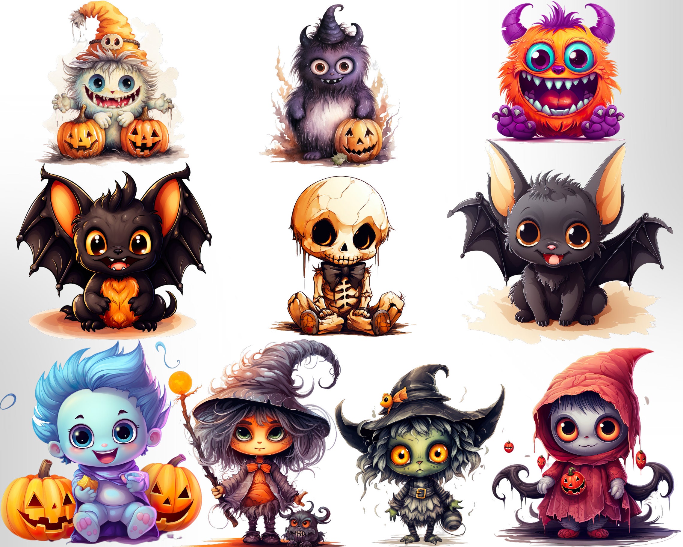 30 Cute Halloween Monsters Clipart Mix. Watercolor, Clipart for ...