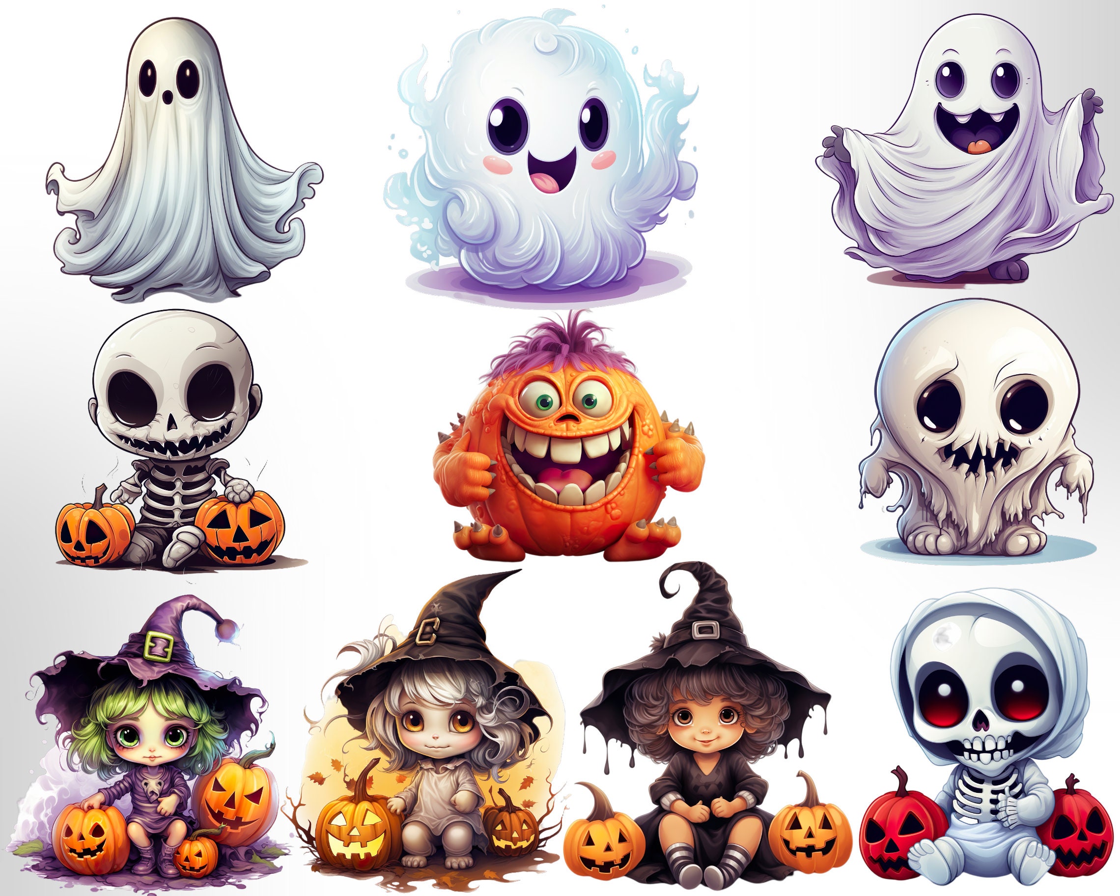 30 Cute Halloween Monsters Clipart Mix. Watercolor, Clipart for ...