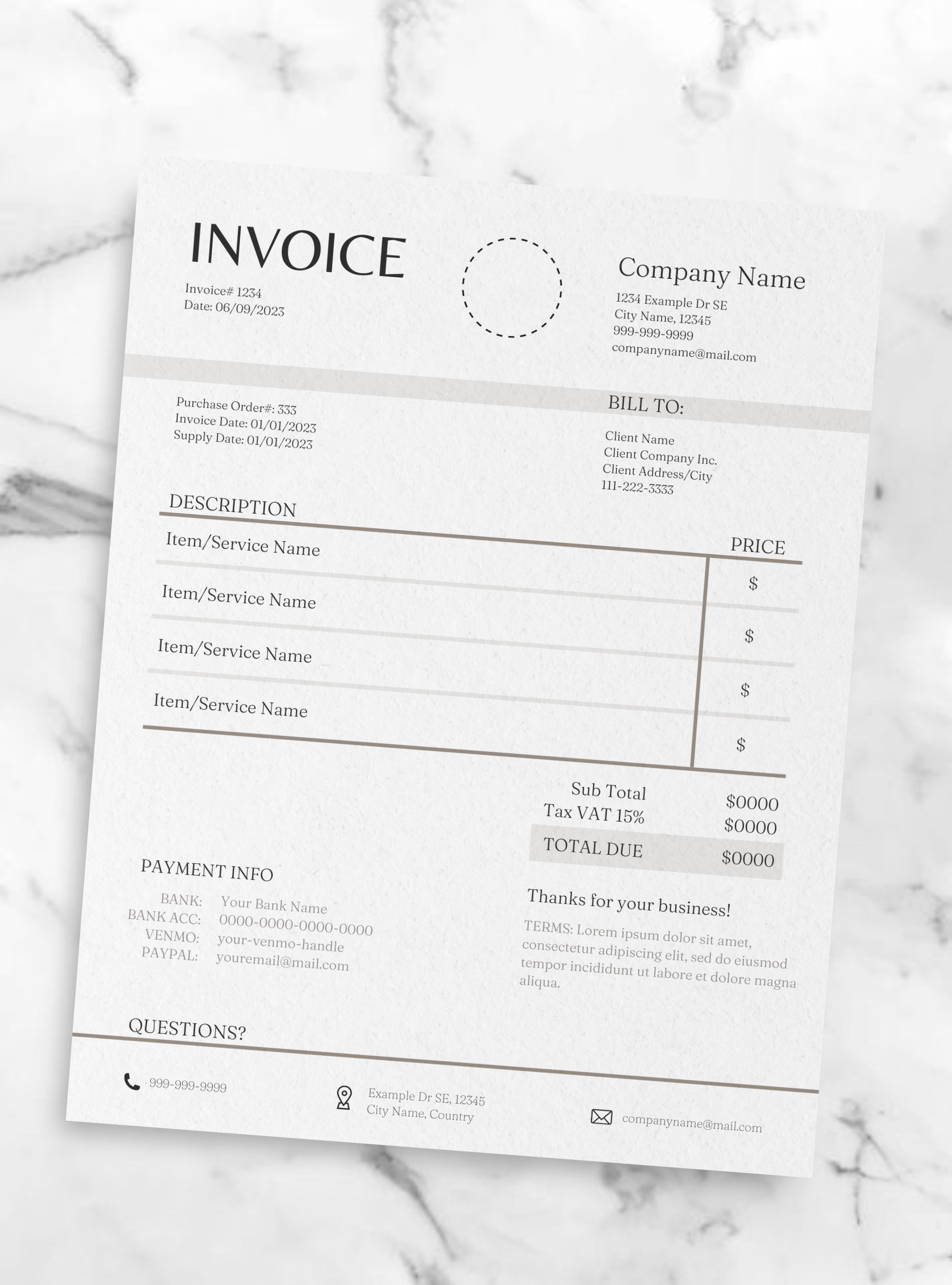 Invoice Template | Instant Download | Printable Business Invoice ...