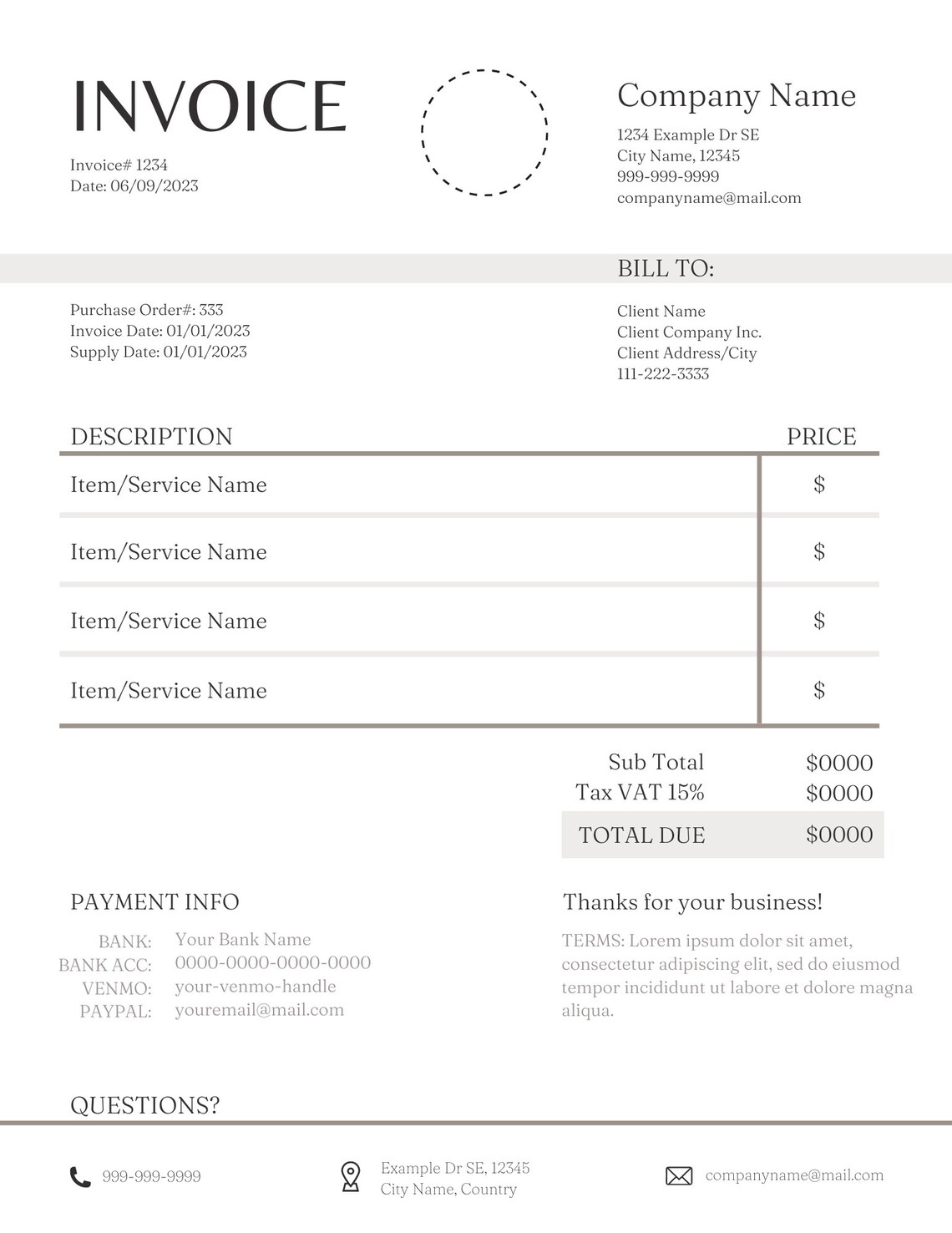Invoice Template | Instant Download | Printable Business Invoice ...