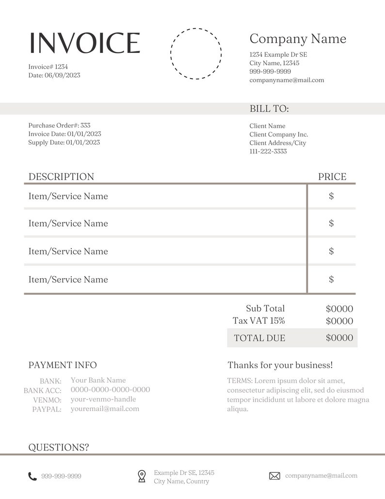 Invoice Template | Instant Download | Printable Business Invoice ...