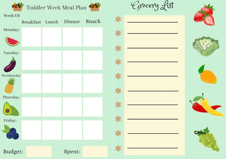 Toddler Meal Week Plan - Etsy