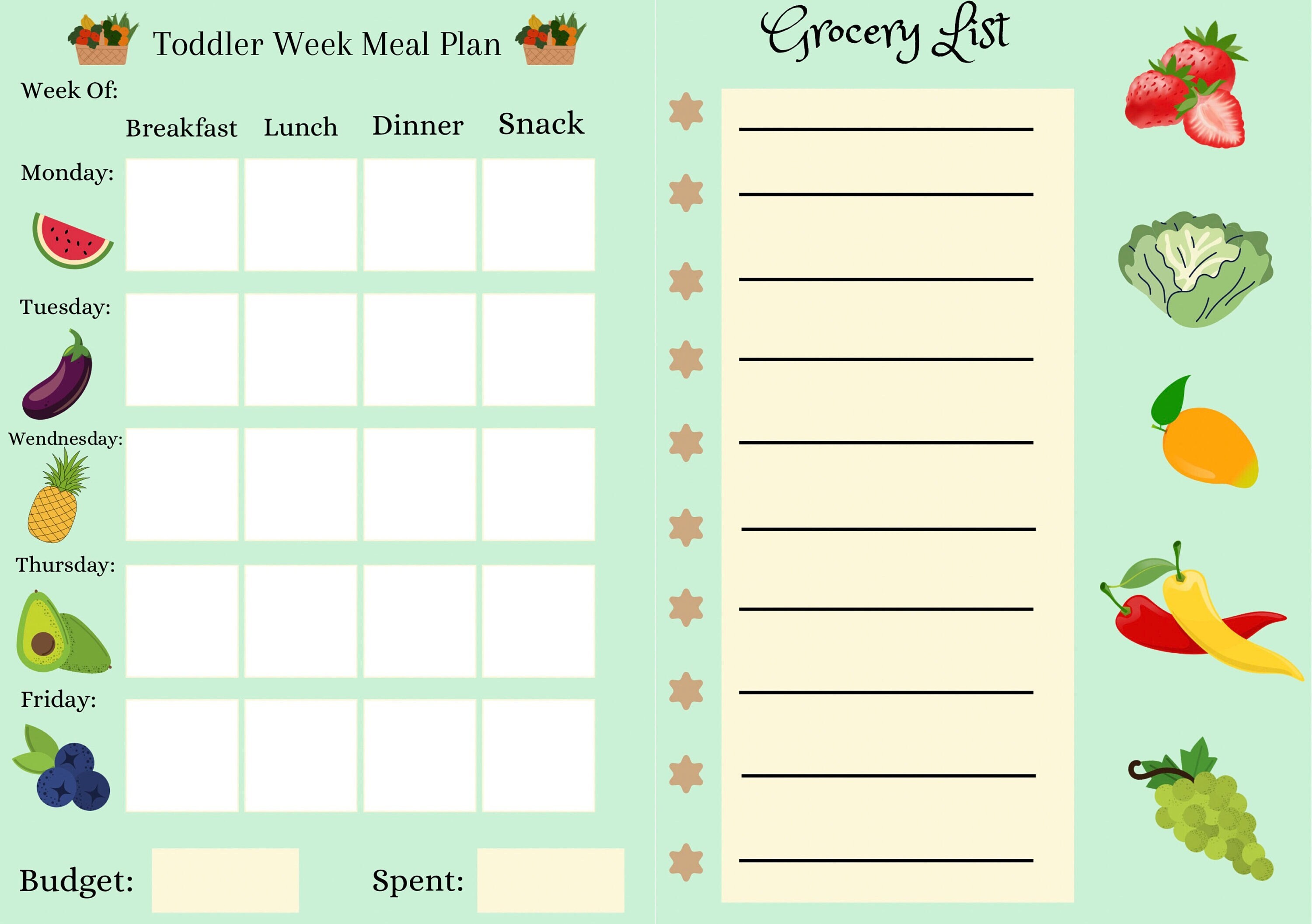 Toddler Meal Week Plan - Etsy