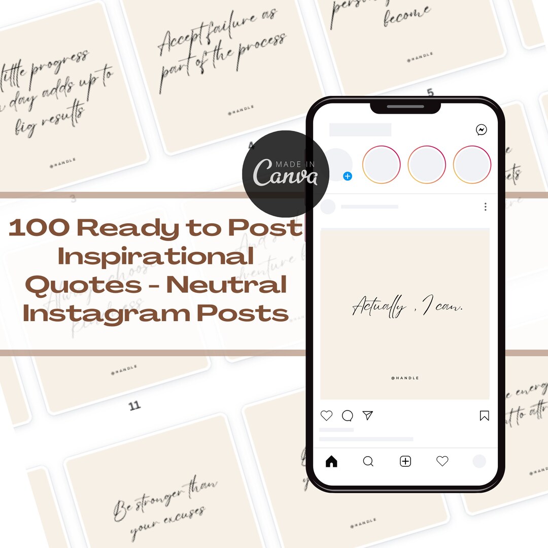 100 Ready to Post Inspirational Quotes, Neutral Instagram Feed-post ...