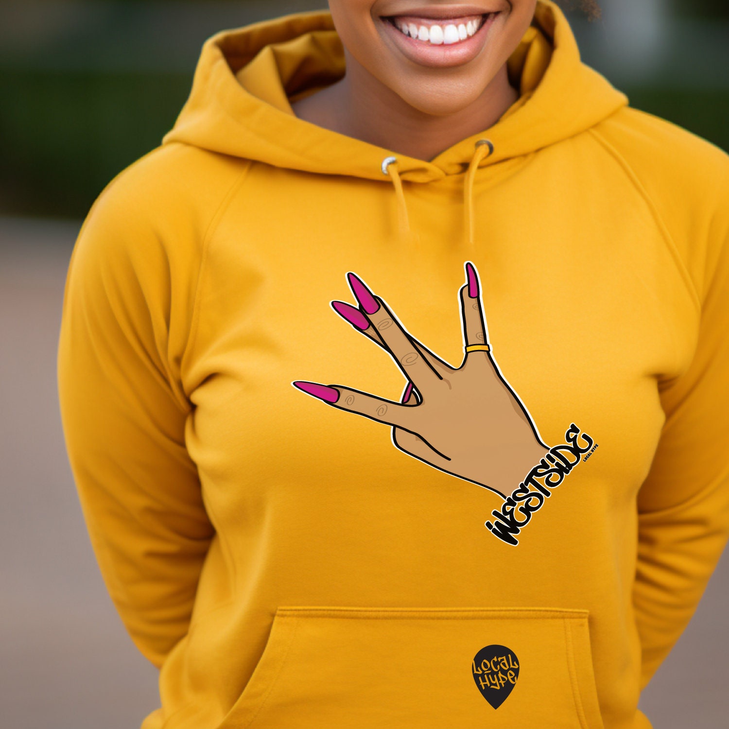 Westside Hand Sign Womens Custom Hoodie, Choose Skin Tone Nail Color ...