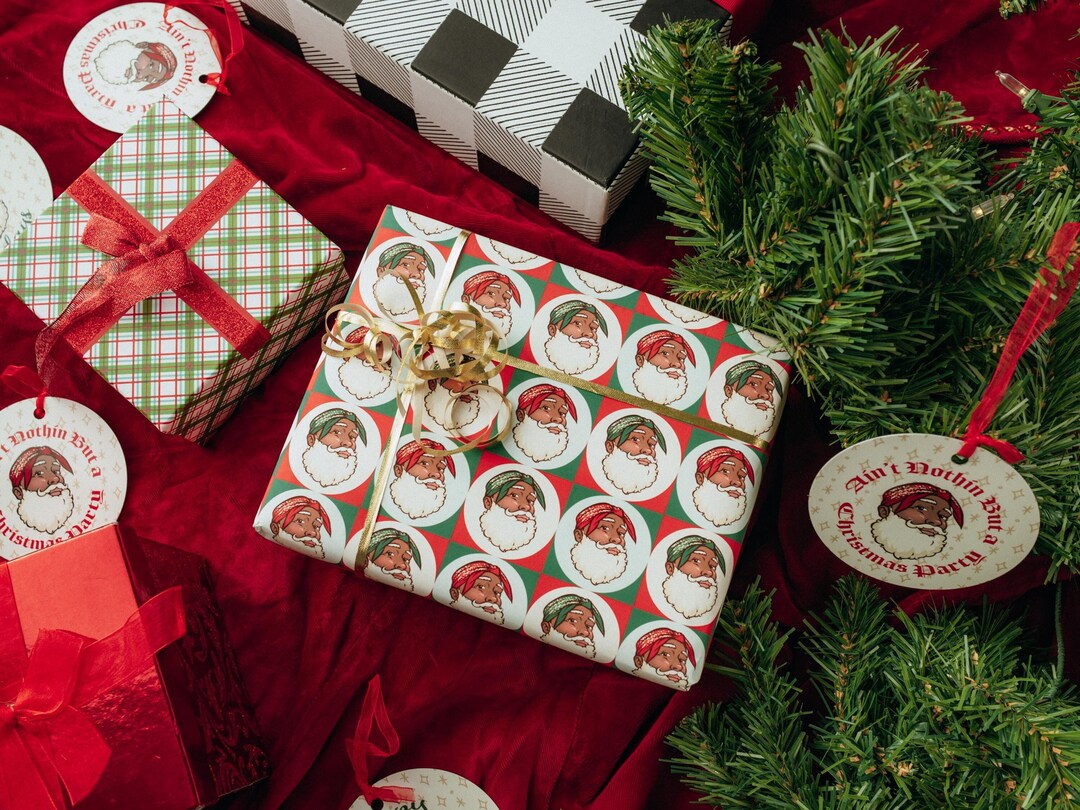 Rapper Santa Tu-pac Gift Wrap Paper Black Santa Claus Gift Wrapping ...