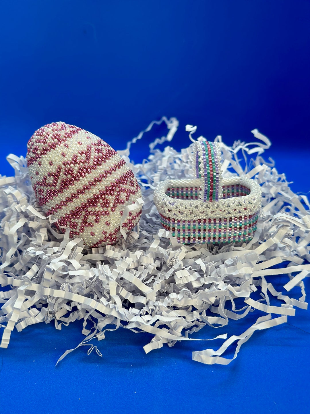 Beaded Egg and Mini Basket, Handmade, Basket, Egg, Easter - Etsy