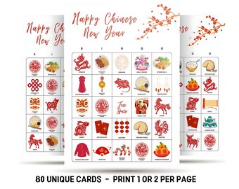 Chinese New Year Bingo Game for Kids and Adults, 30 Lunar New Year ...