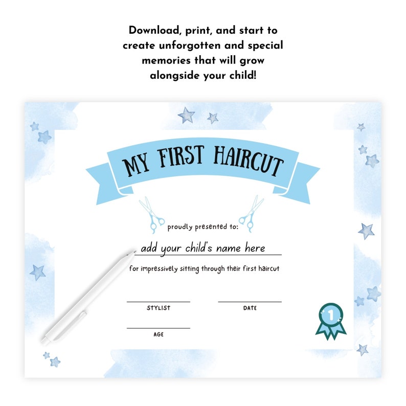 Printable My First Haircut Certificate Template for Boys, First Haircut ...