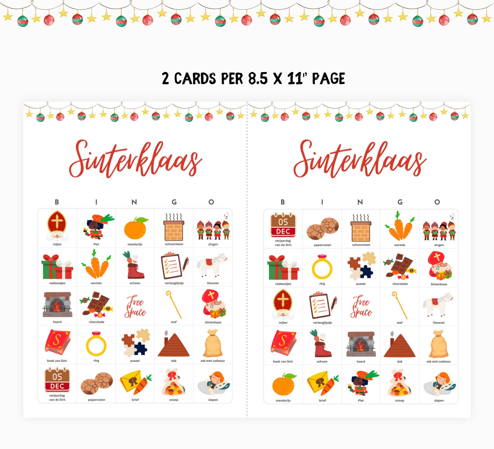 Sinterklaas Bingo, 30 Sinterklaas Bingo Cards for Kids, Dutch Preschool ...