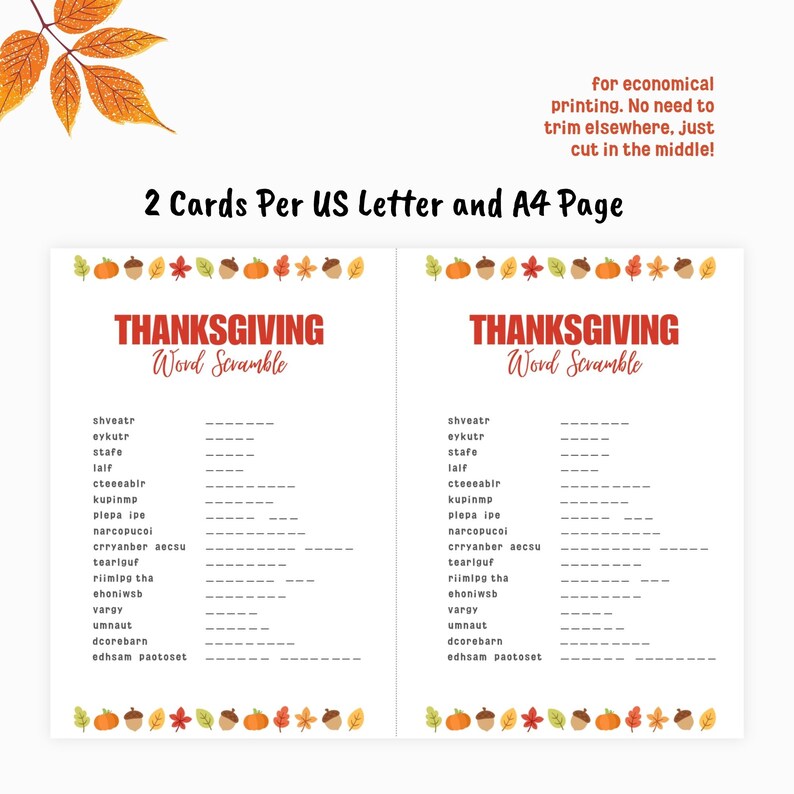 Printable Thanksgiving Word Scramble Game, Word Scramble With US Letter ...