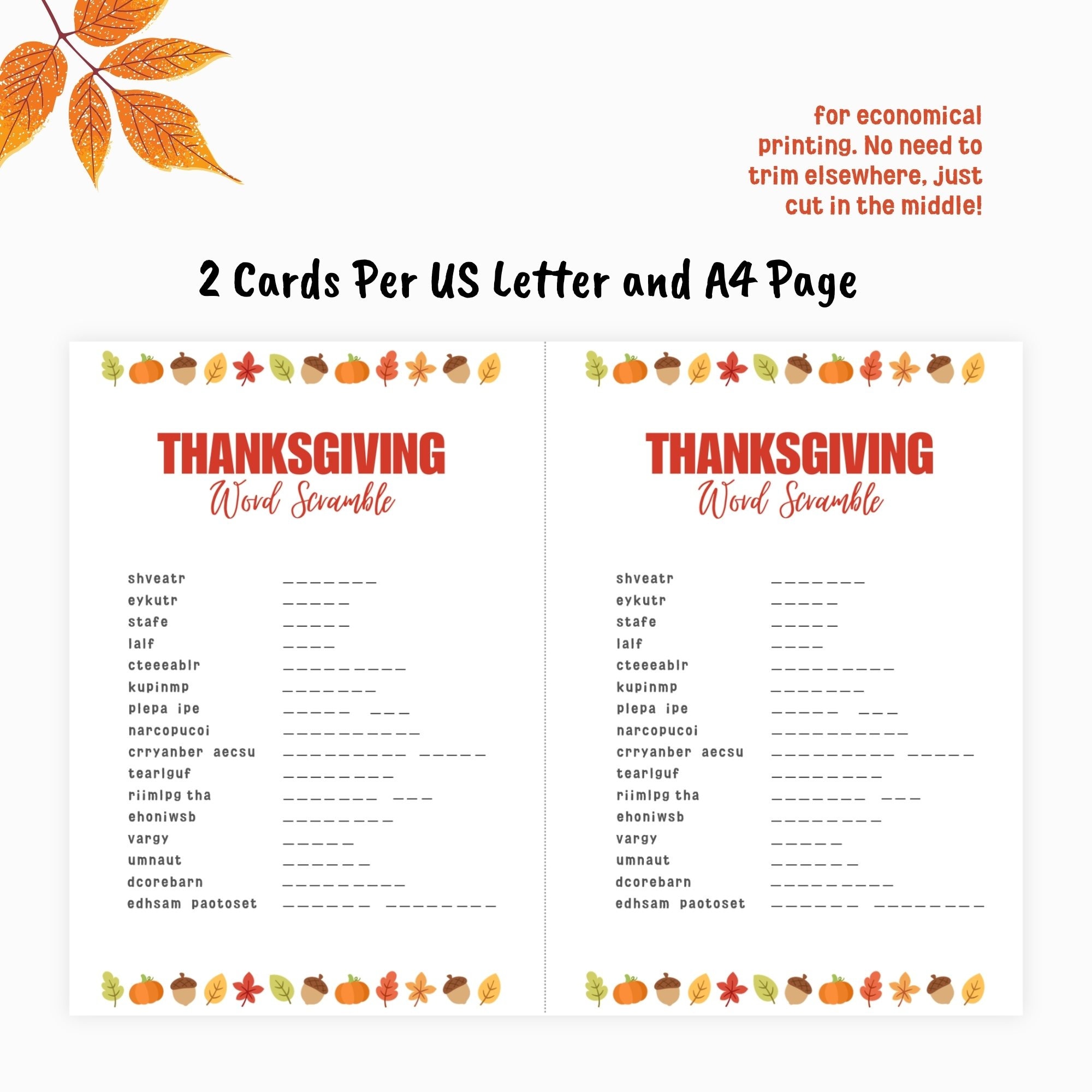 Printable Thanksgiving Word Scramble Game, Word Scramble With US Letter ...