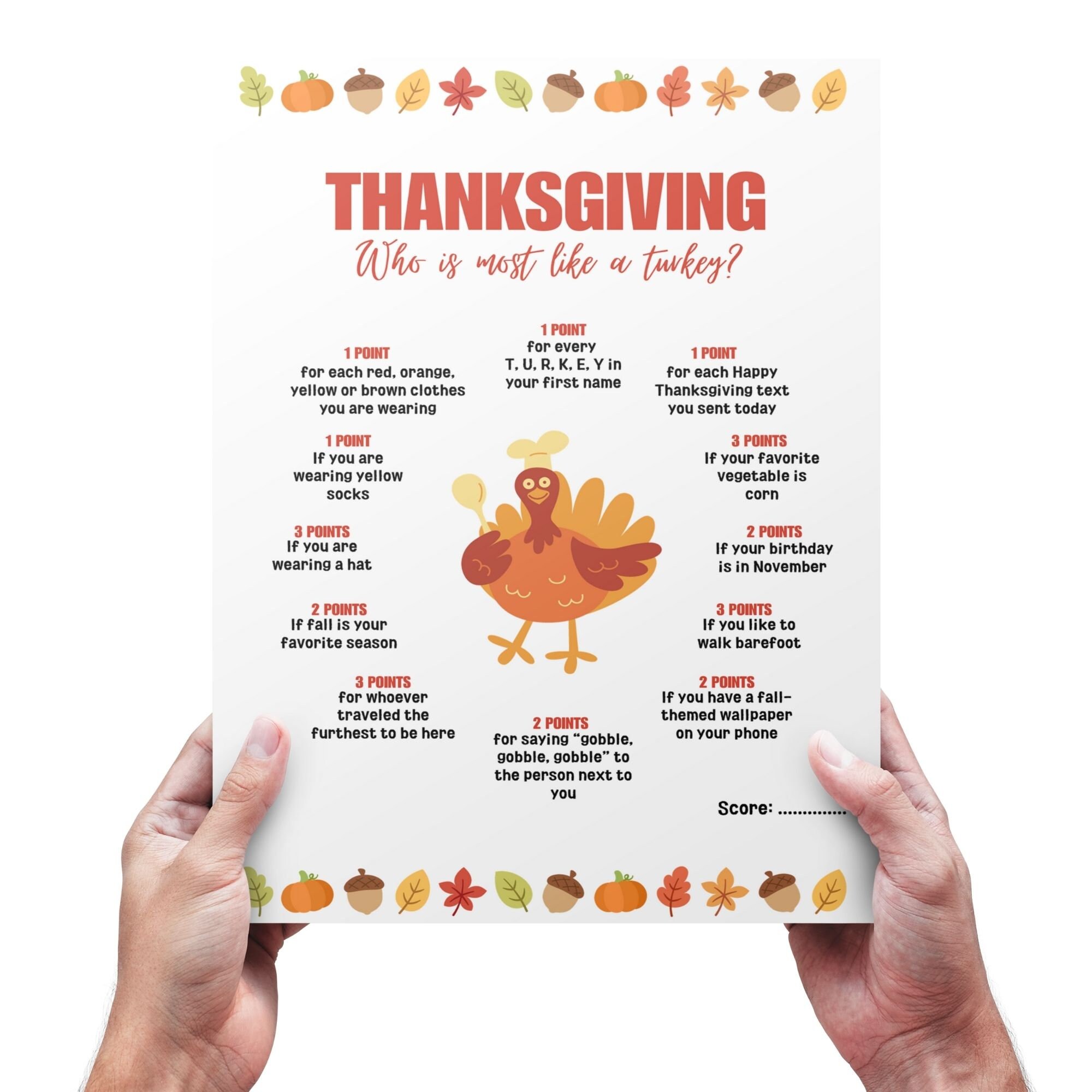 Editable Printable Thanksgiving Who is Most Like the Turkey Game ...