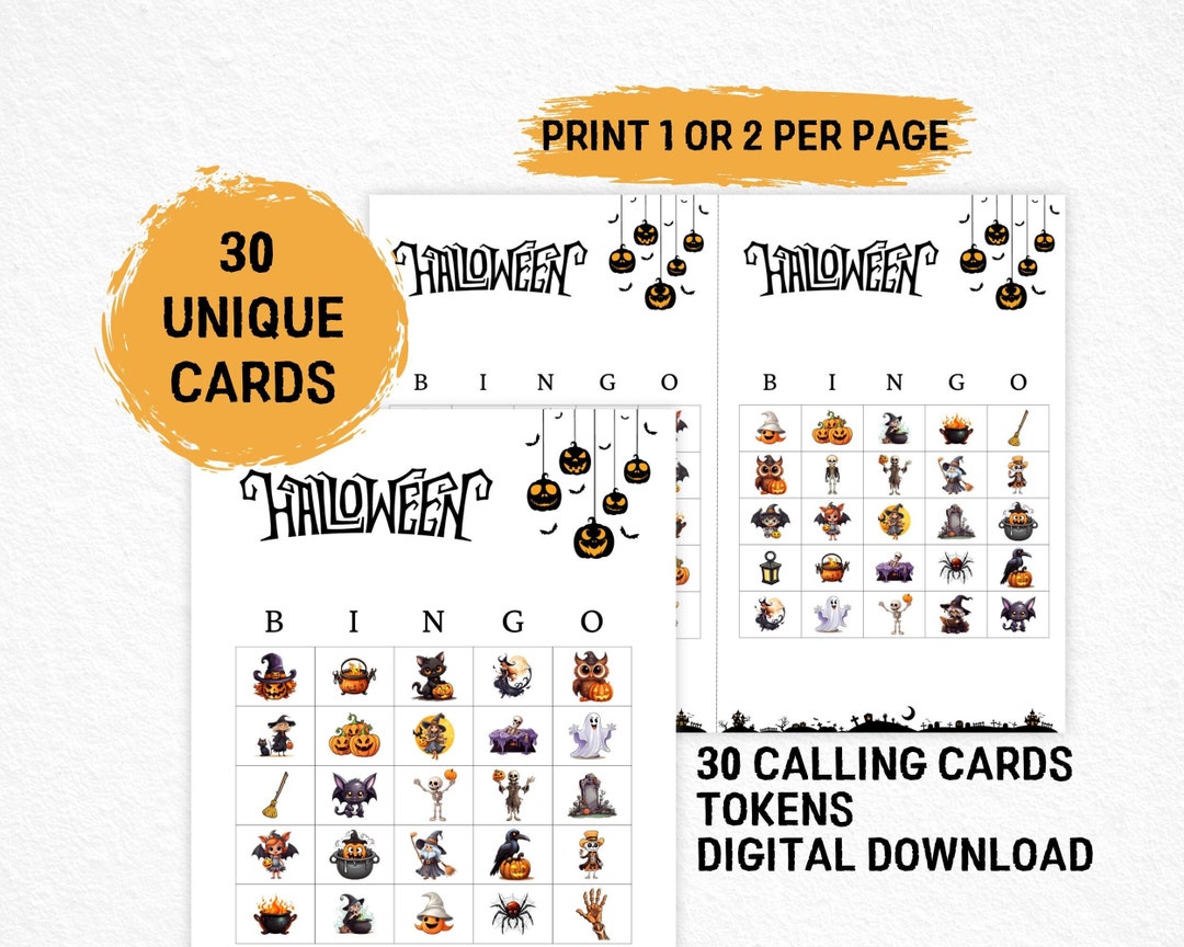 30 Printable Halloween Bingo Cards for Kids Teens and Adults, Halloween ...