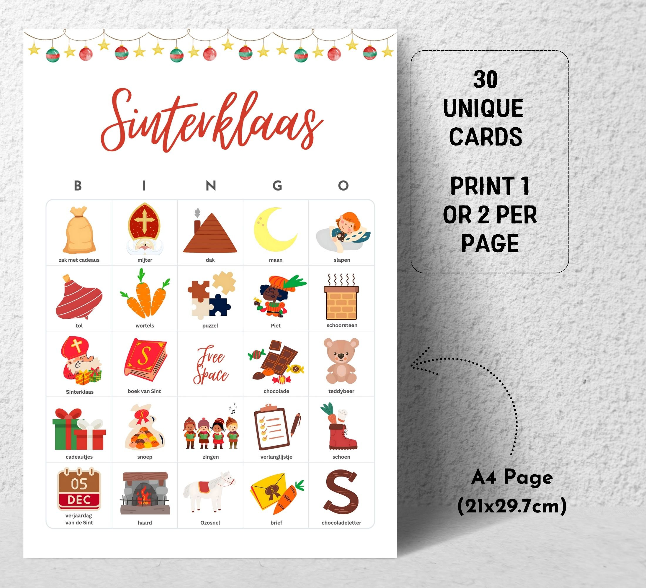 Sinterklaas Bingo, 30 Sinterklaas Bingo Cards for Kids, Dutch Preschool ...