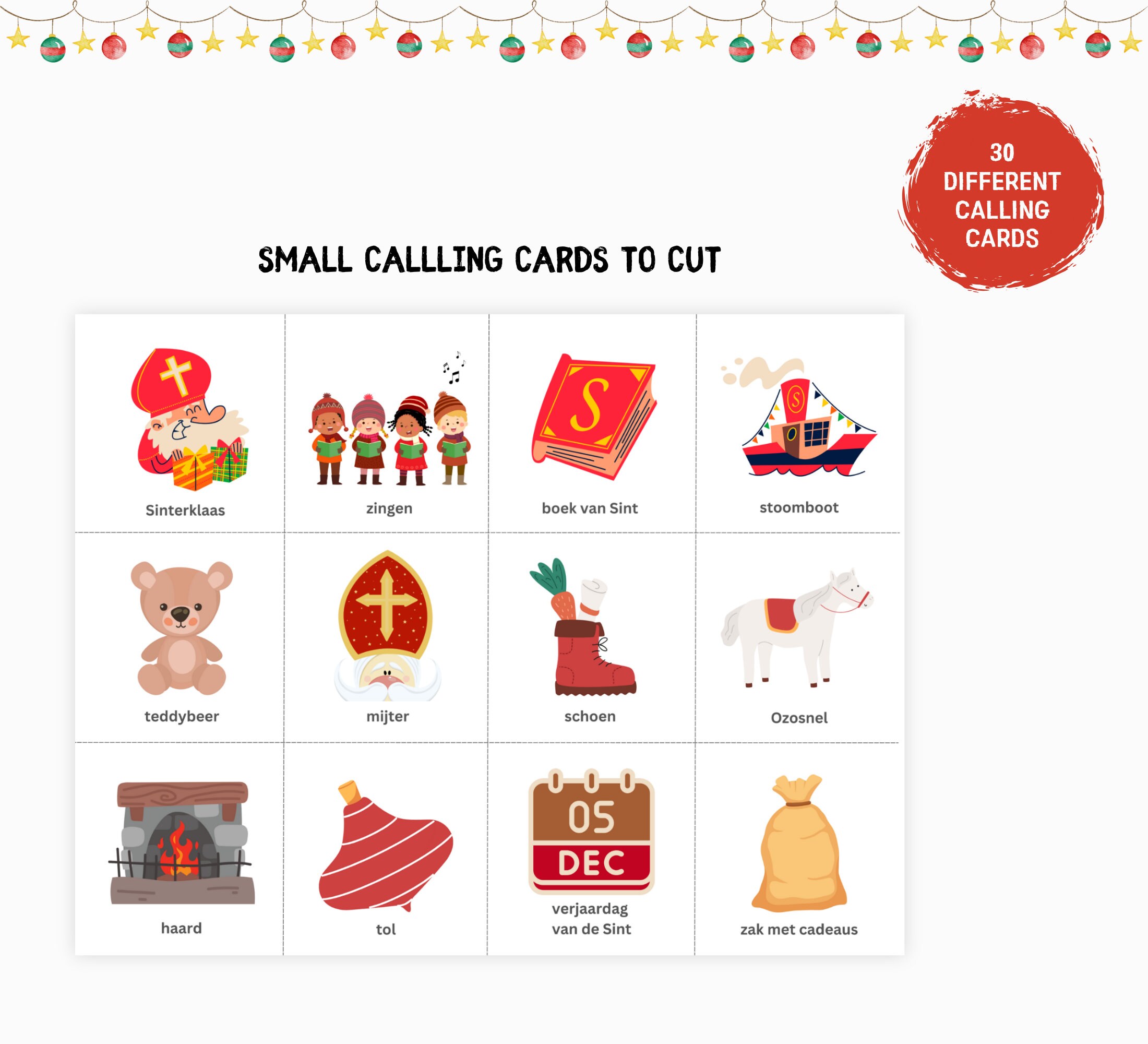 Sinterklaas Bingo, 30 Sinterklaas Bingo Cards for Kids, Dutch Preschool ...