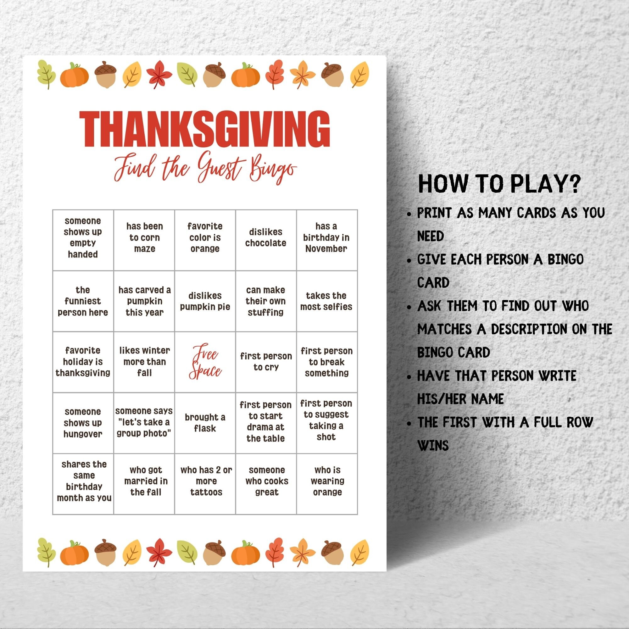 Editable Printable Thanksgiving Find the Guest Bingo for Adults ...