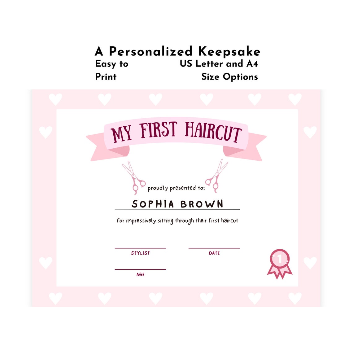 Printable My First Haircut Certificate Template for Girls, First ...