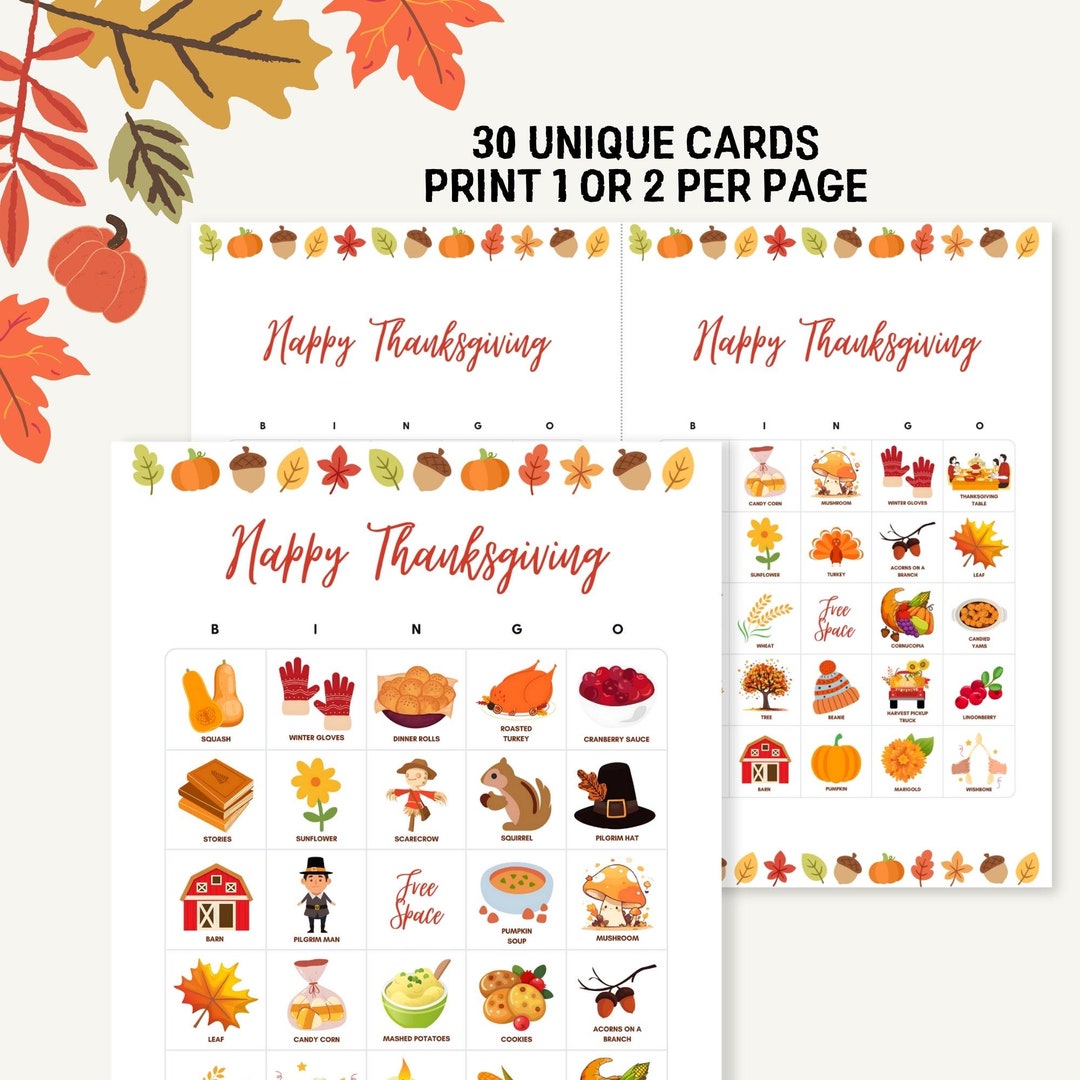 Thanksgiving Bingo 30 Thanksgiving Bingo Cards Printable - Etsy