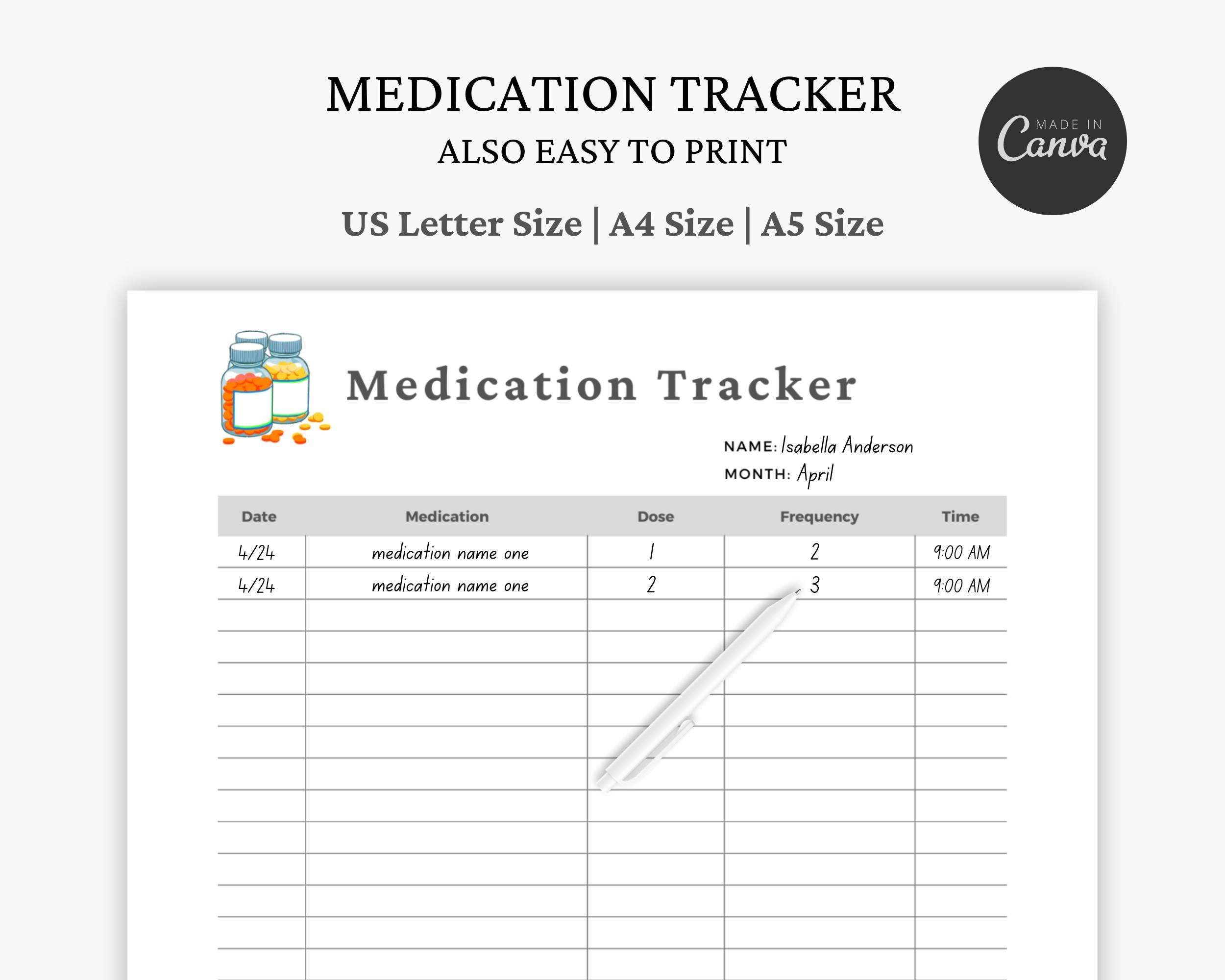 Medication Tracker Editable Printable A4/a5/letter Size - Etsy