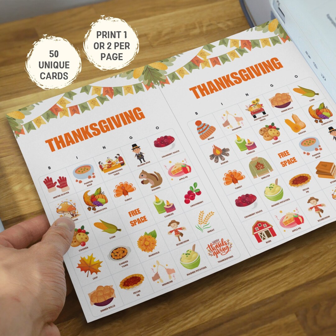 Thanksgiving Bingo for Kids and Adults, 50 Thanksgiving Bingo Cards ...