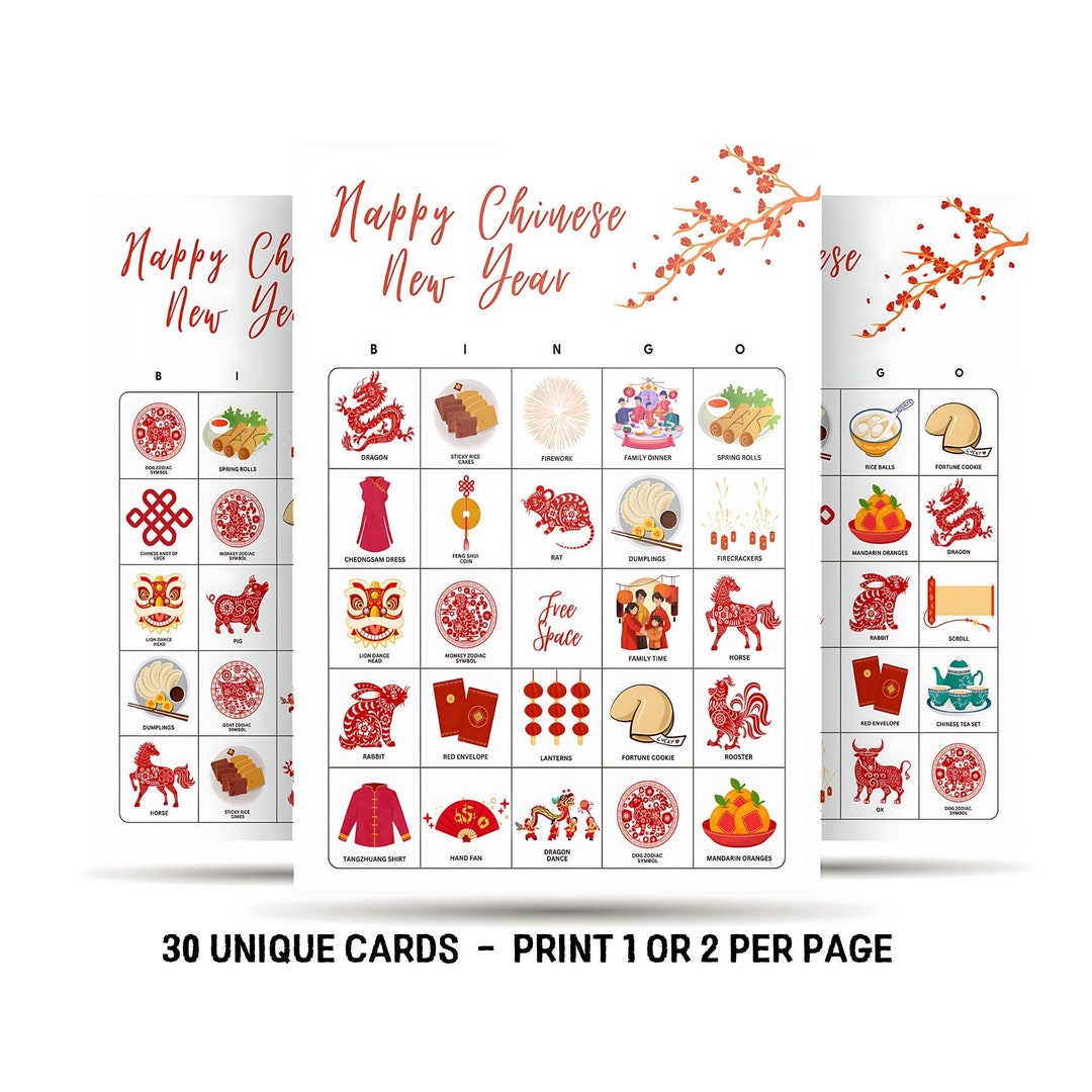 Chinese New Year Bingo Game for Kids and Adults, 30 Lunar New Year ...