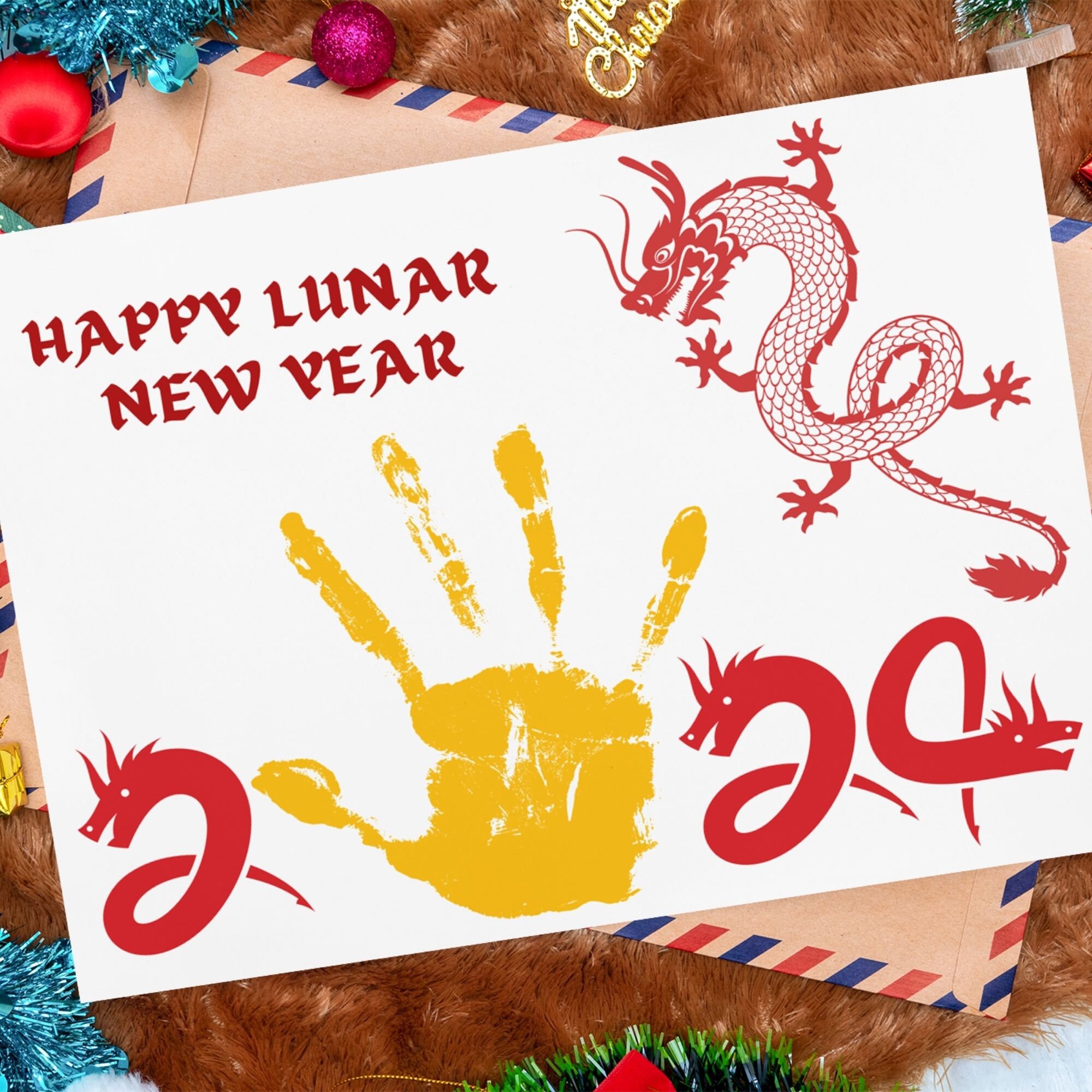 Lunar New Year Handprint Art 2024, Chinese New Year Handprint Keepsake ...