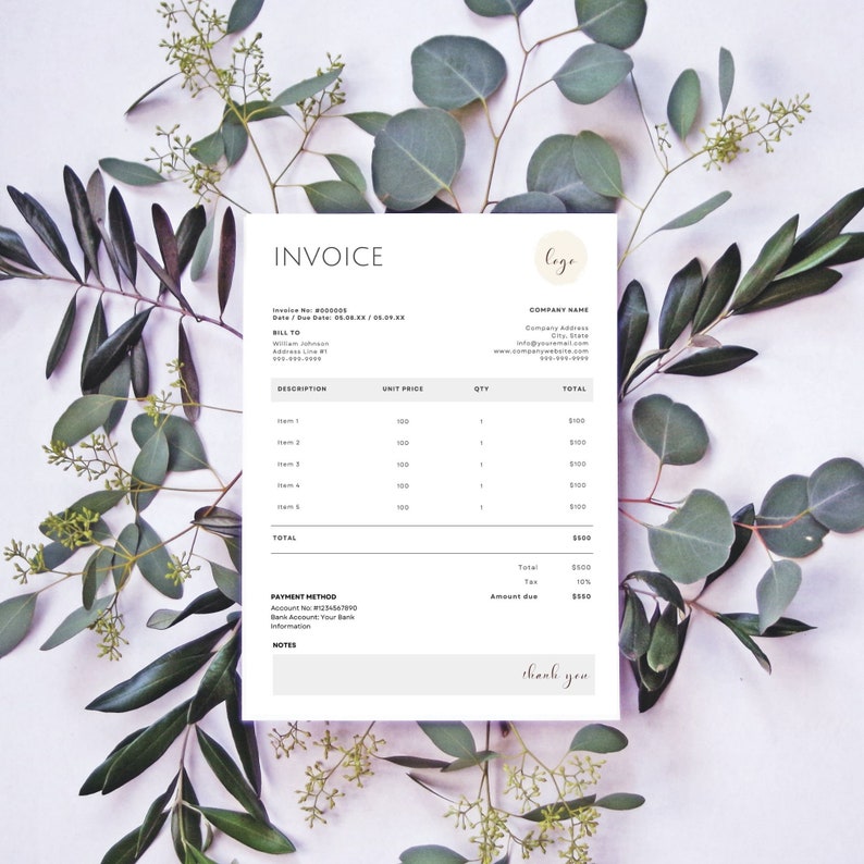 Invoice Template, Invoice for Small Business, Minimalist Invoice ...