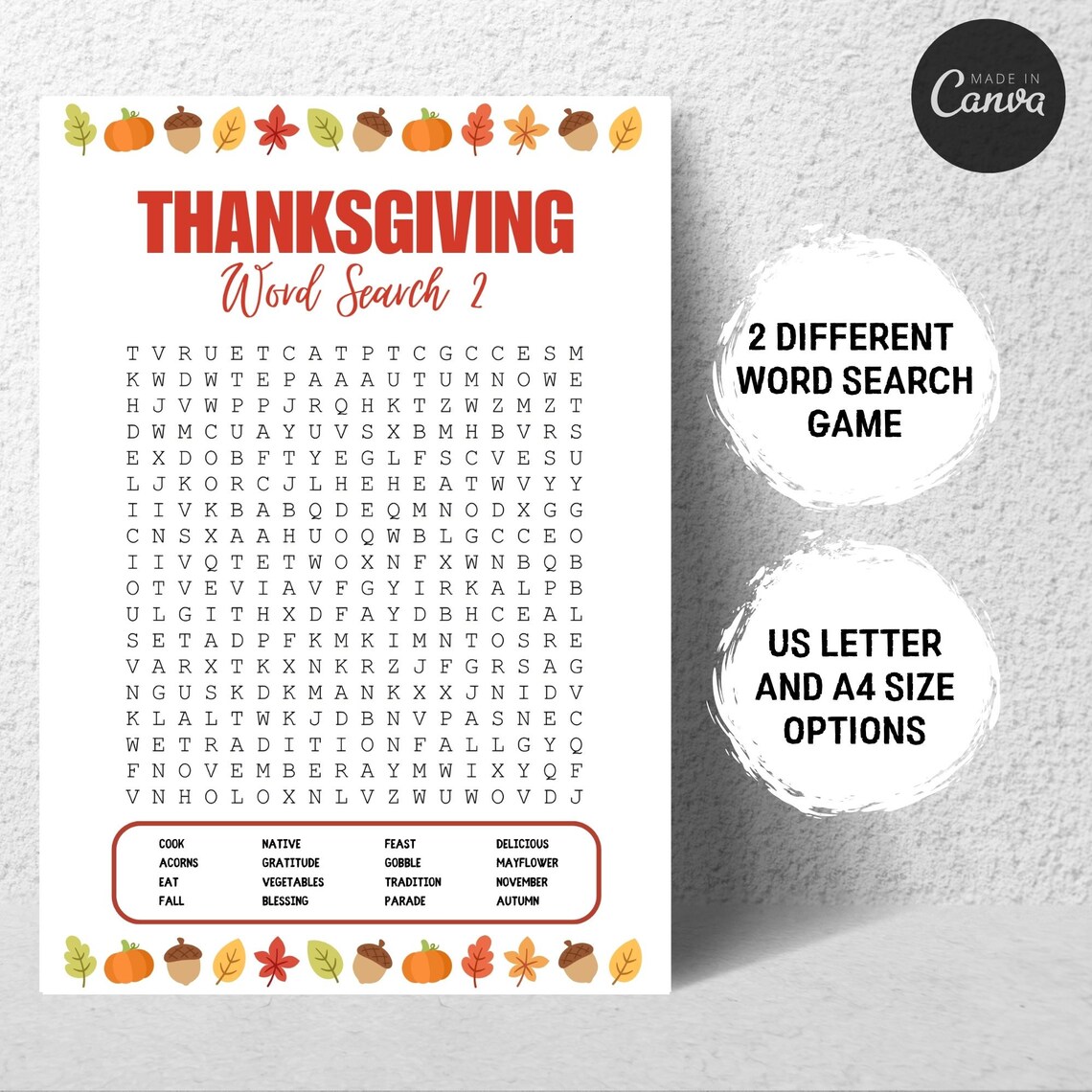 2 Printable Thanksgiving Word Search Game With Answers, Thanksgiving ...