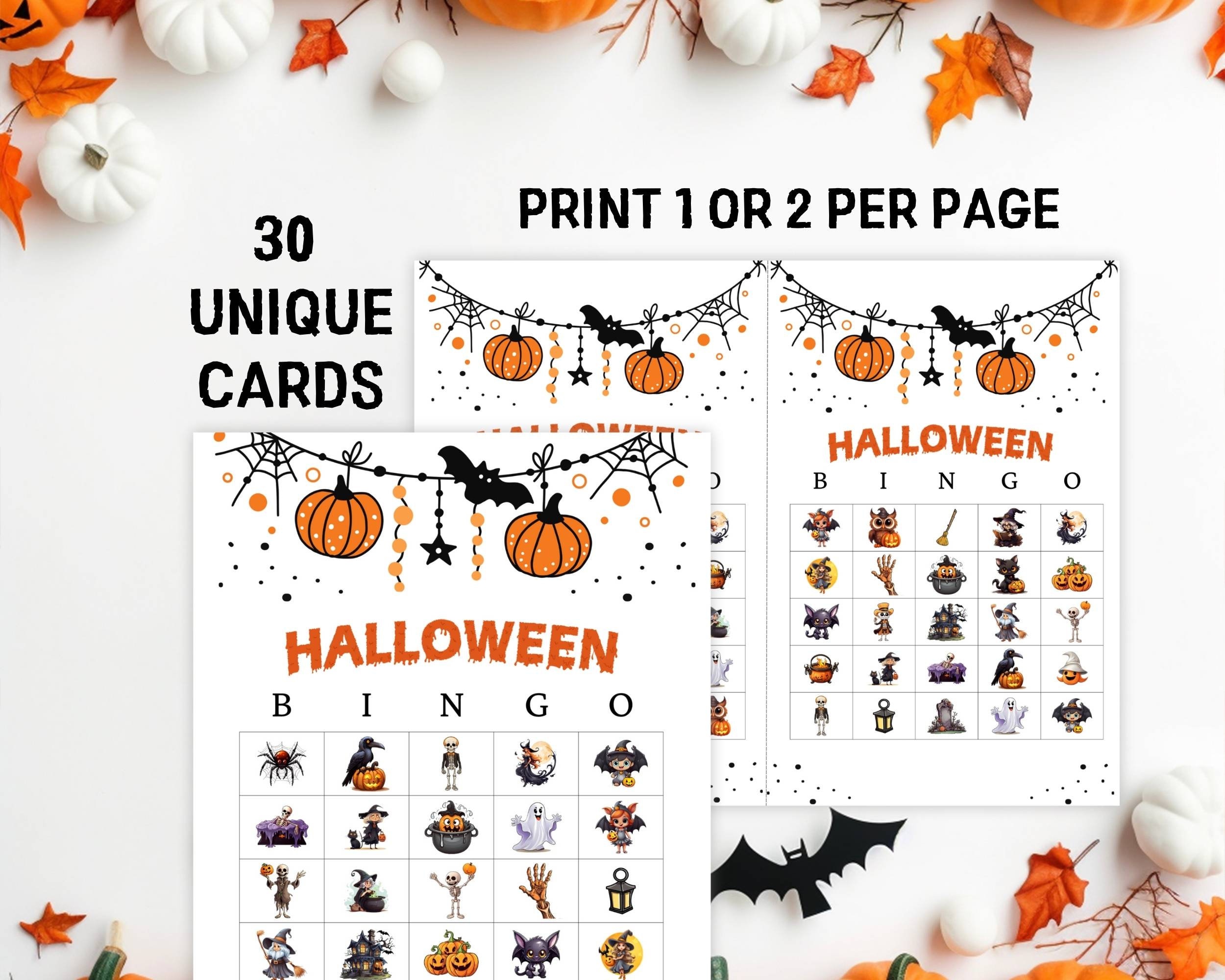 30 Printable Halloween Bingo Cards for Kids Teens and Adults, Halloween ...