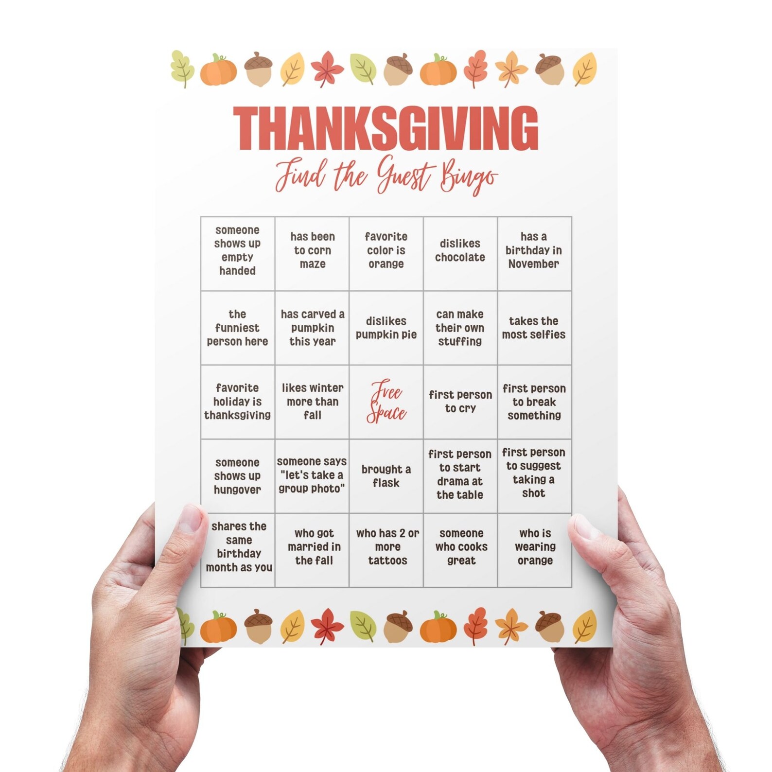 Editable Printable Thanksgiving Find the Guest Bingo for Adults ...