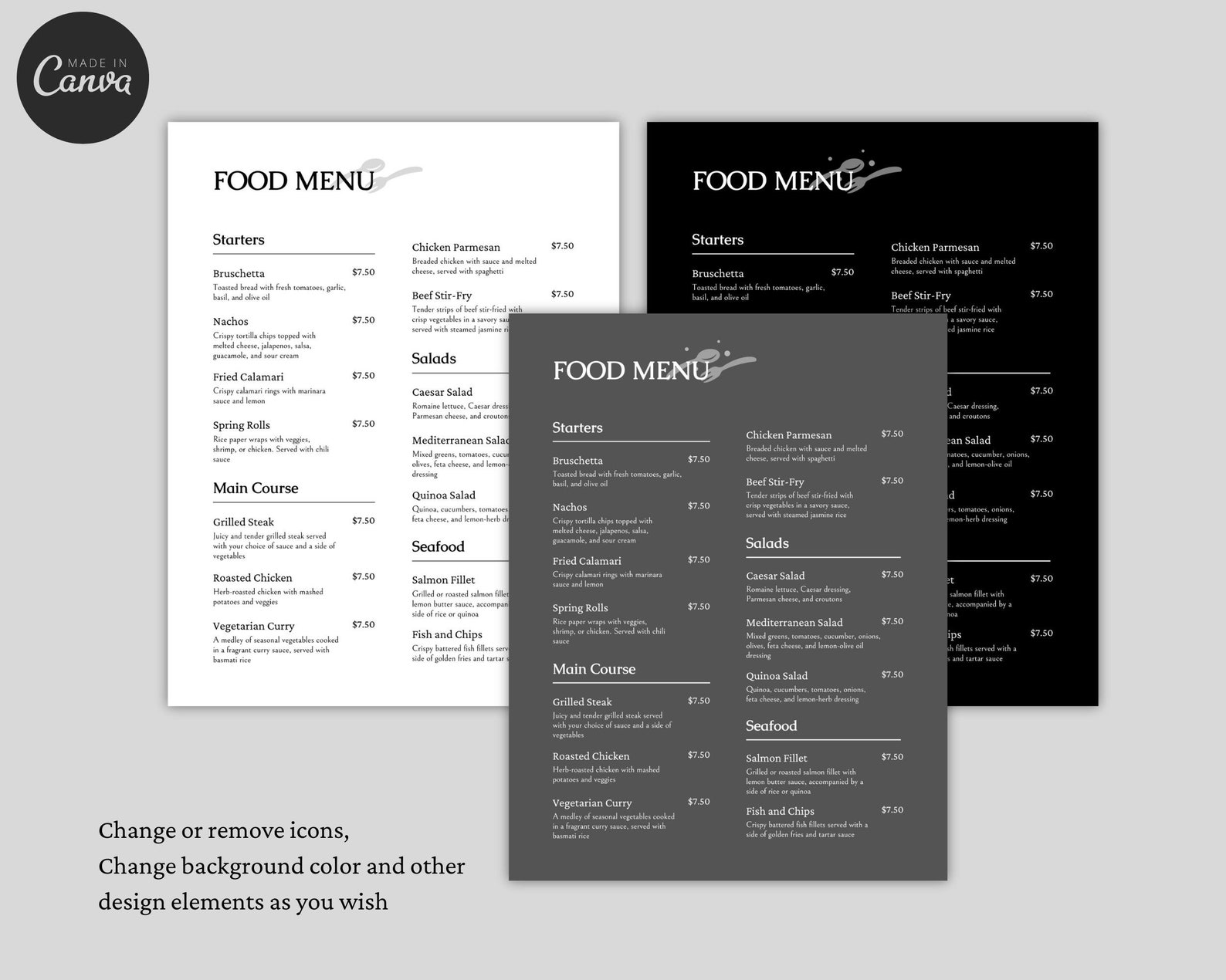 Editable Restaurant Menu Template Printable Food Desserts Drinks Menu Template Simple Modern