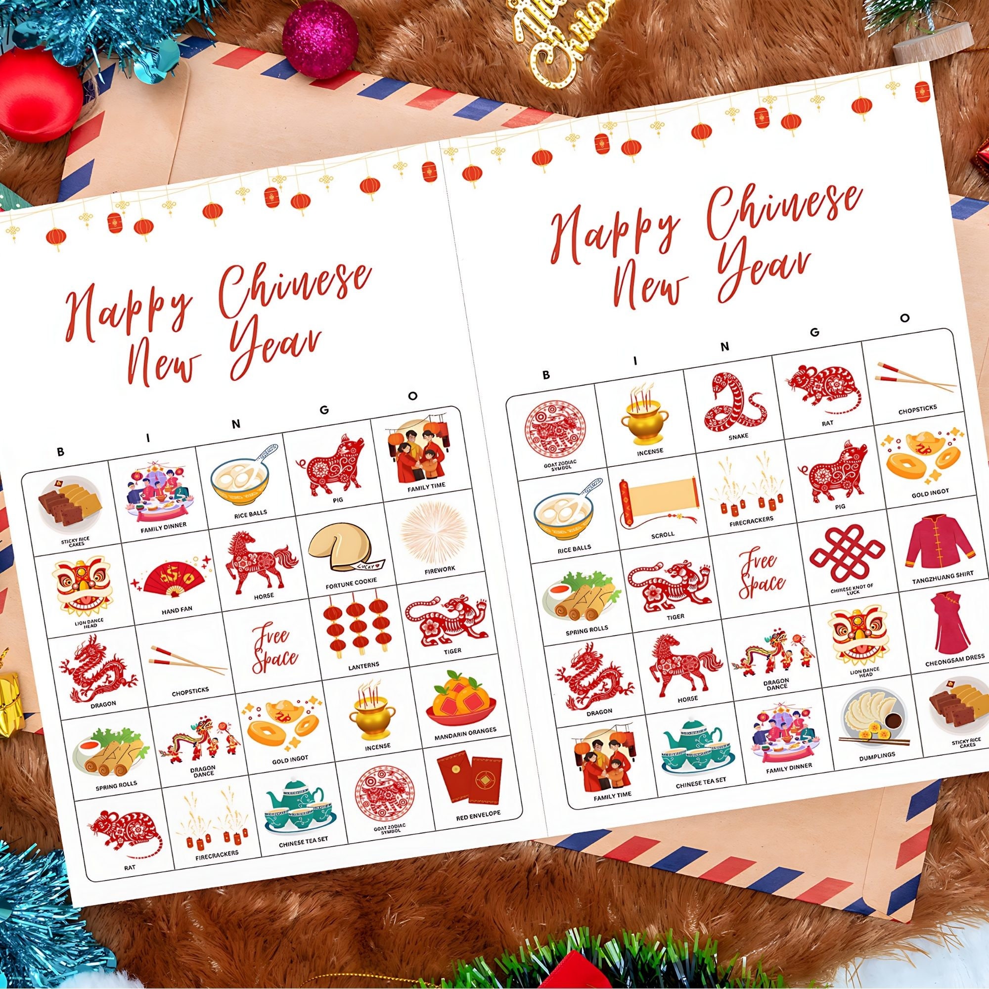 Chinese New Year Bingo Game for Kids and Adults, 30 Lunar New Year ...